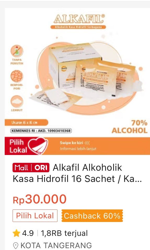 Alkafil Alkoholik Kasa Hidrofil 16 Sachet / Kasa Tali Pusar Bayi ...
