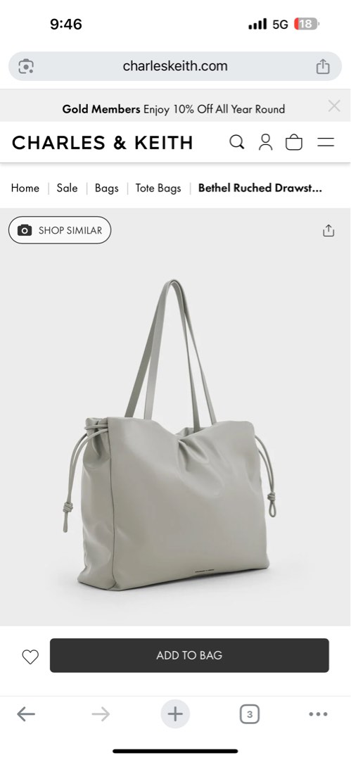 Grey drawstring bag Charles and Keith, Women's Fashion, Bags & Wallets ...
