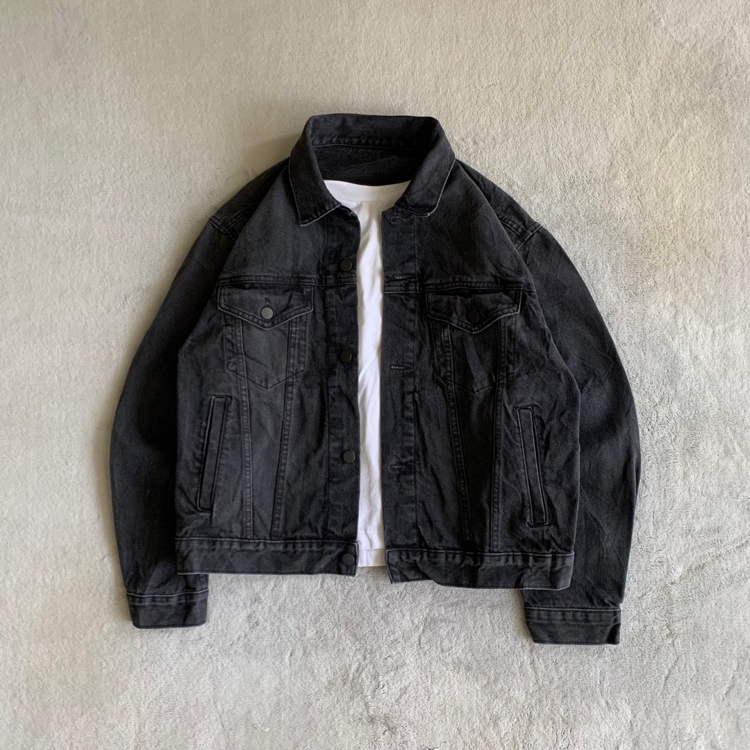 GU black crop denim jacket, Men's Fashion, Coats, Jackets and Outerwear ...