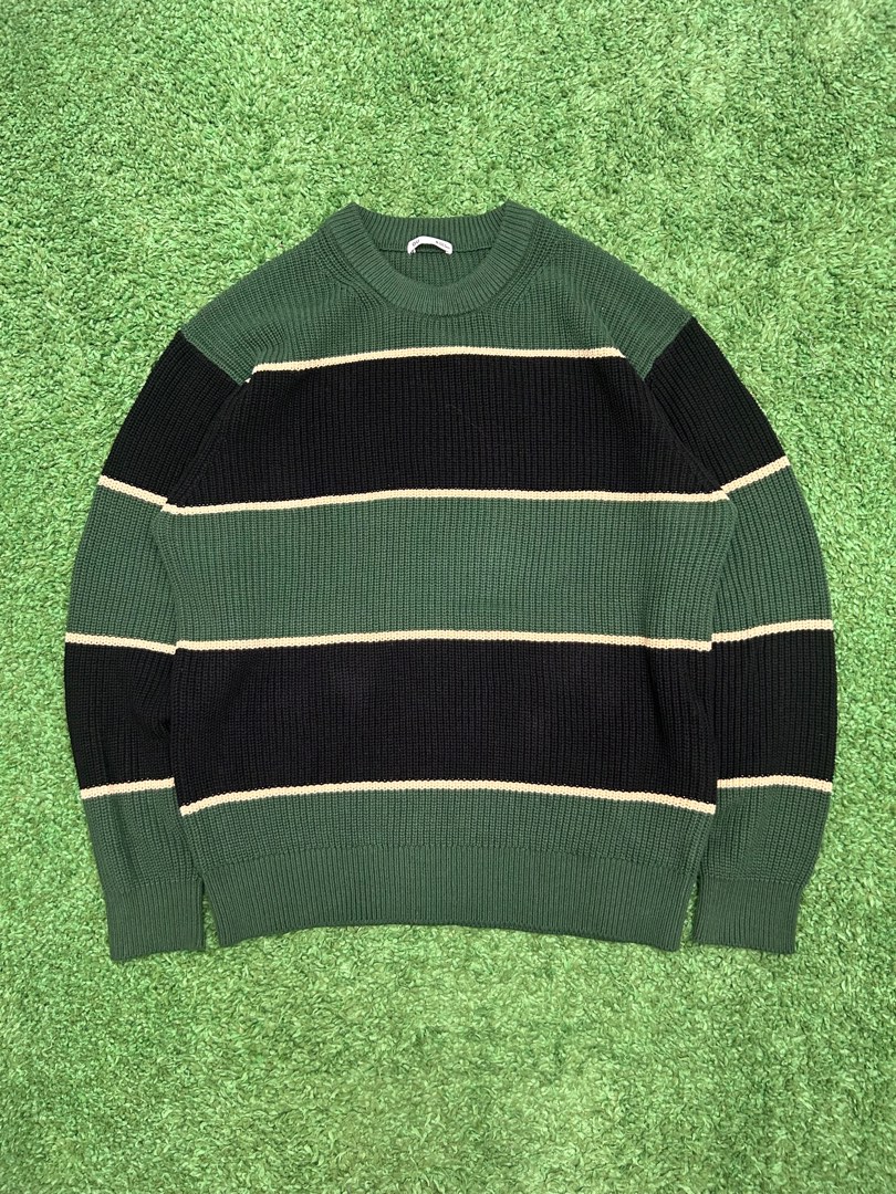 GU Green Black Striped Crewneck Sweater Knit, Men's Fashion, Coats ...