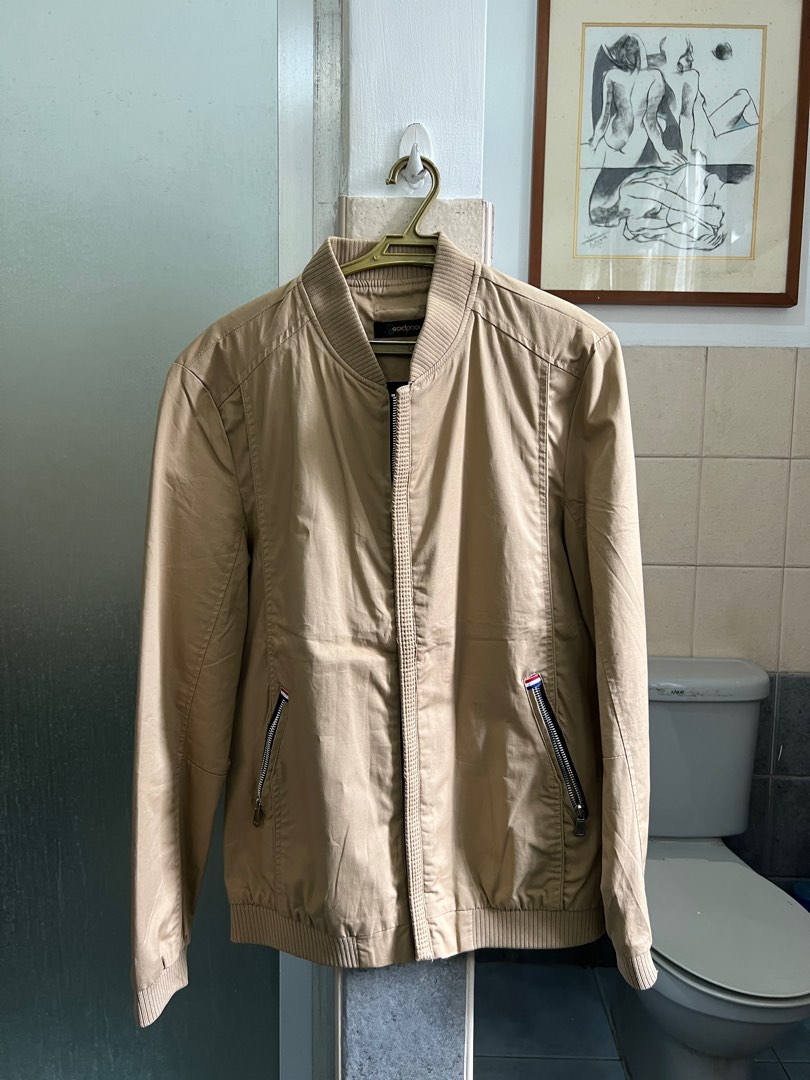 Khaki Biege Bomber Jacket, Women's Fashion, Coats, Jackets and ...