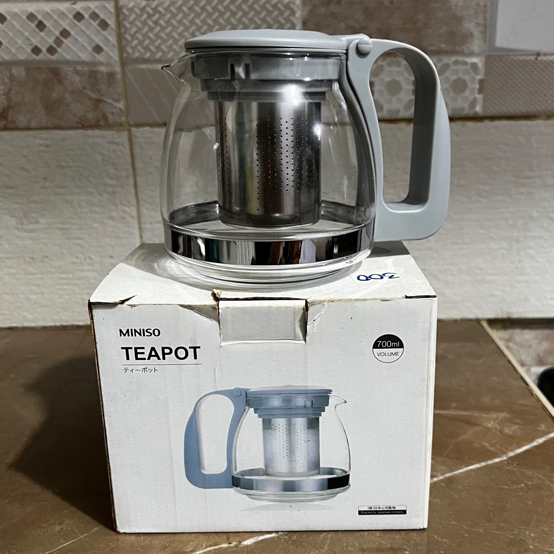 Miniso Tea Pot with Glass Strainer Transparent Water Holder Teapot ...