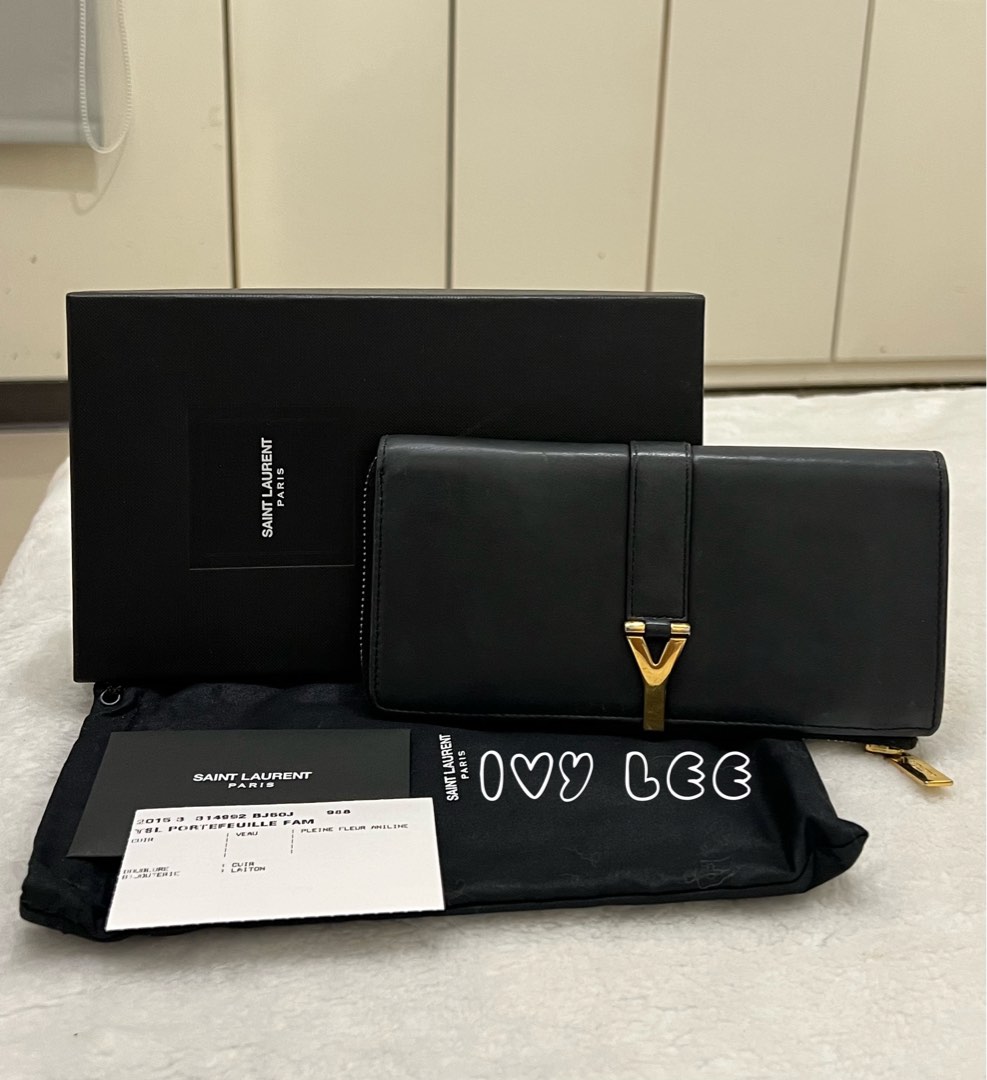 SAINT LAURENT 金屬Y L型拉鍊 長夾 皮革 經典黑色 314992 正品 二手精品, 名牌精品, 精品包與皮夾在旋轉拍賣