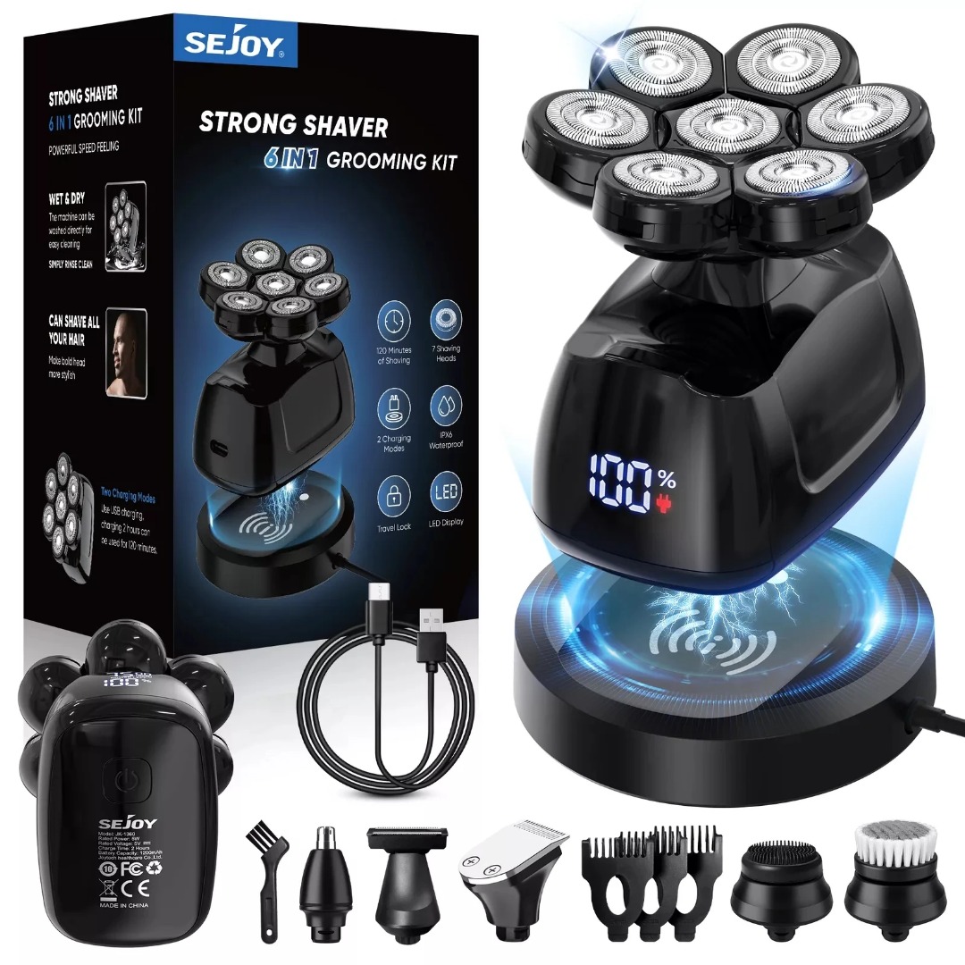 Sejoy Electric Head Shaver for Bald Men 7D Magnetic Razor Hair Trimmer ...
