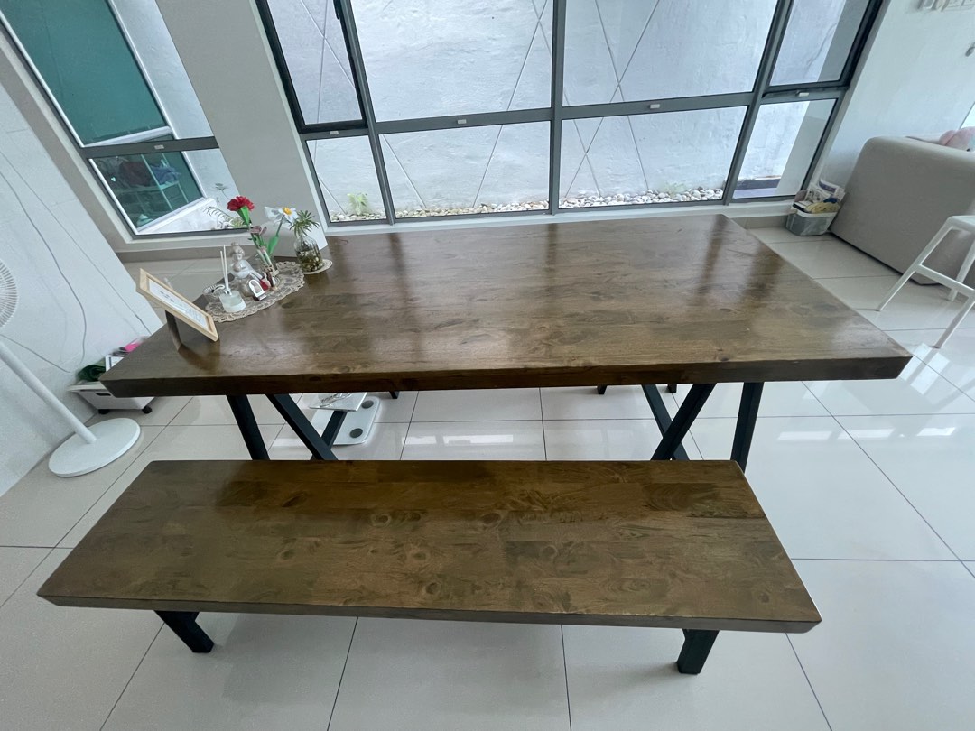 SSFHome Garrick dining table and benches, Furniture & Home Living ...