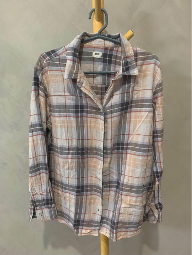 Uniqlo Gingham Polo, Women's Fashion, Tops, Longsleeves on Carousell