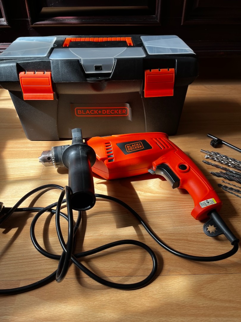 Black and Decker Hammer Drill (650W) and Toolbox (Original Price: RM 260), Furniture & Home ...