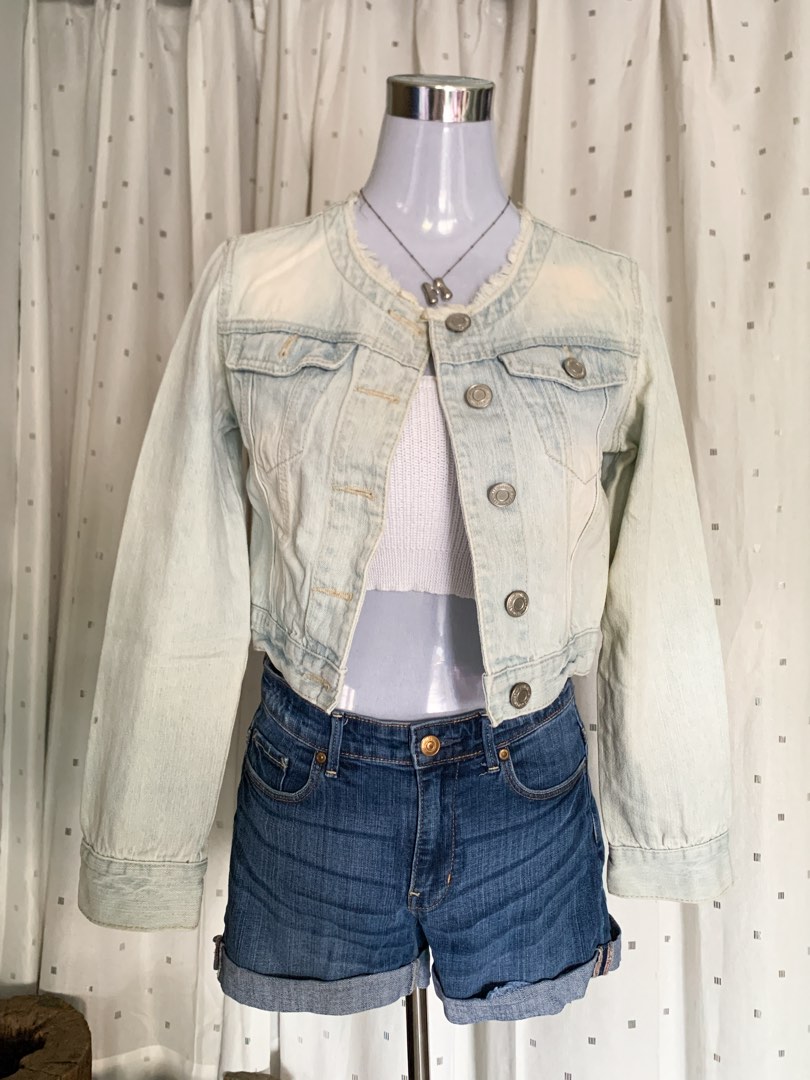 Bleached Crop Denim Jacket, Women's Fashion, Coats, Jackets and ...
