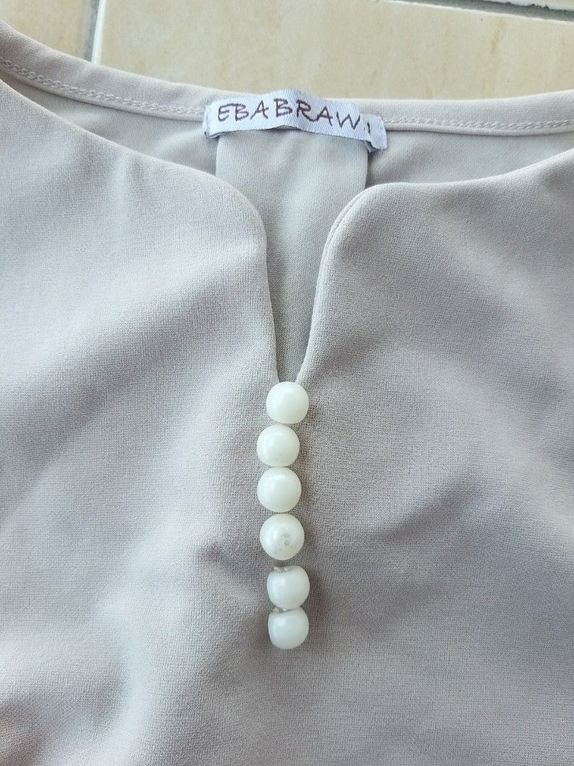 [CLEARANCE SALE] Grey Pearl Button Blouse | atasan kemeja hijab ...