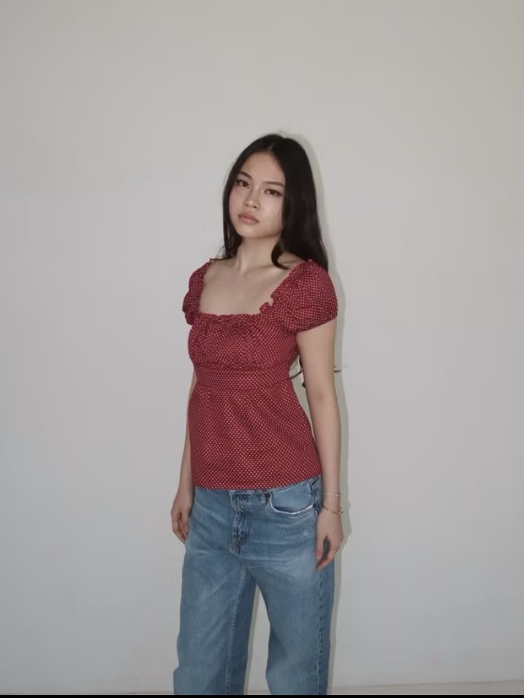 DOLLY Top Studio RUE Baby Doll Milkmaid Top Polka Dot Coquette, Women's ...