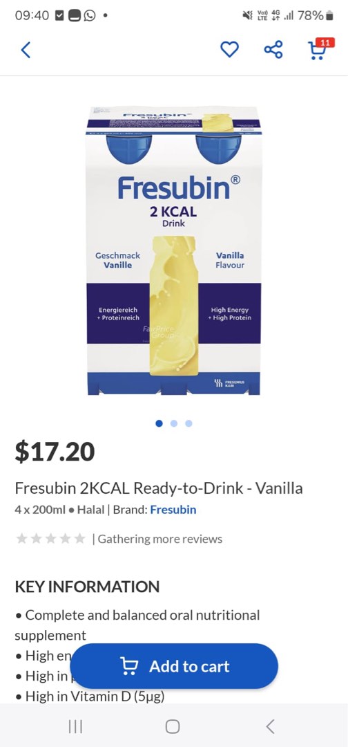 Fresubin 2kcal Vanilla Ready-to-Drink (24x200ml), Health & Nutrition ...