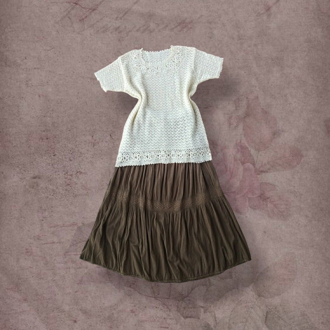 [RARE] Broken White Floral Knit Blouse | atasan top rajut jaring ...