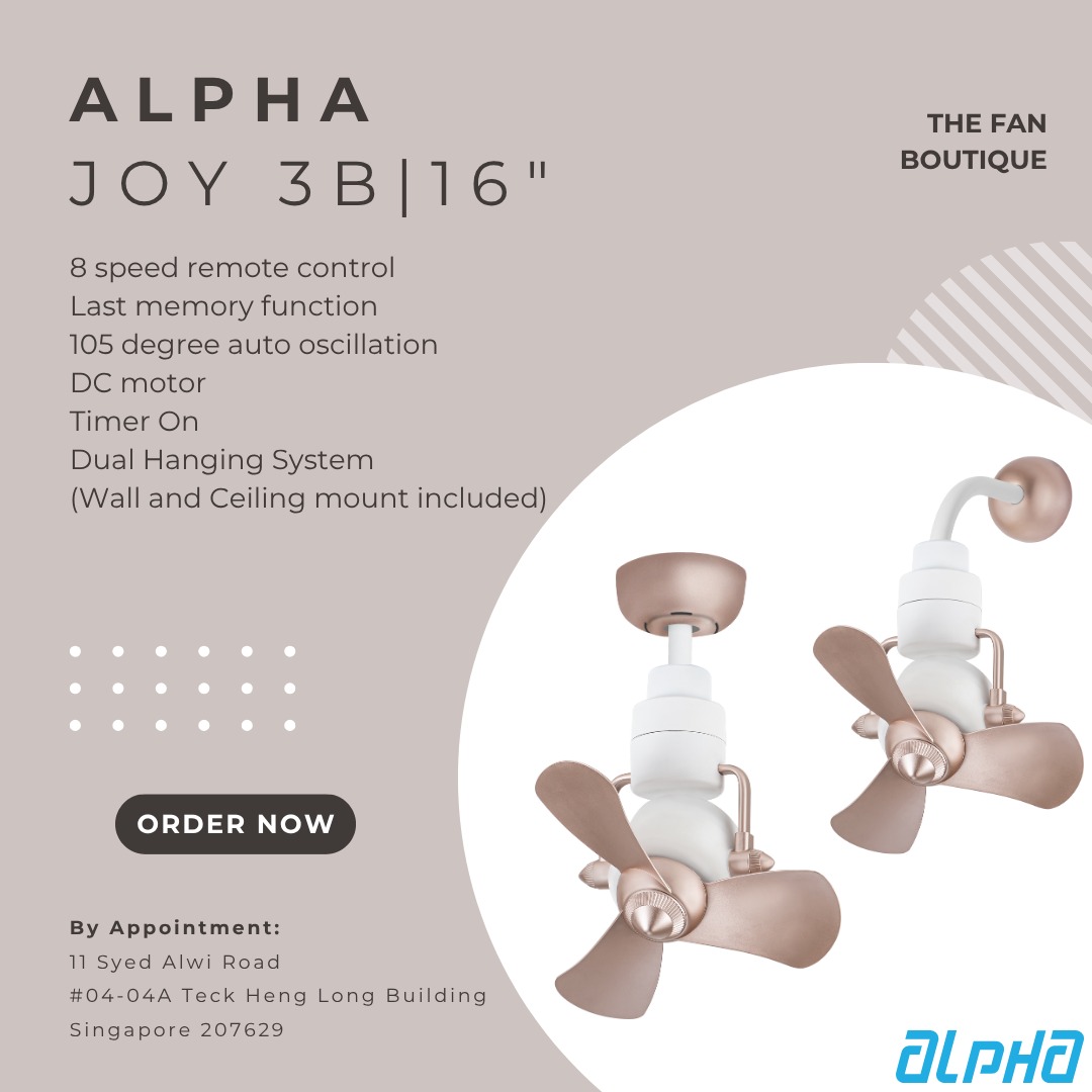 [SG Warranty] ALPHA Joy 3B | 16" DC Motor Corner Fan with Remote Control, Furniture & Home ...