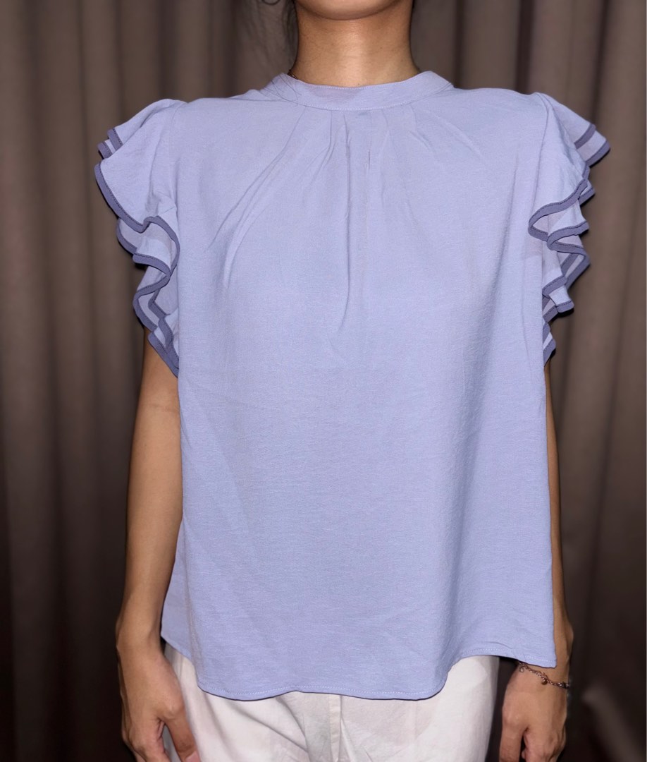 Women semi formal ruffle purple top, Fesyen Wanita, Pakaian Wanita ...