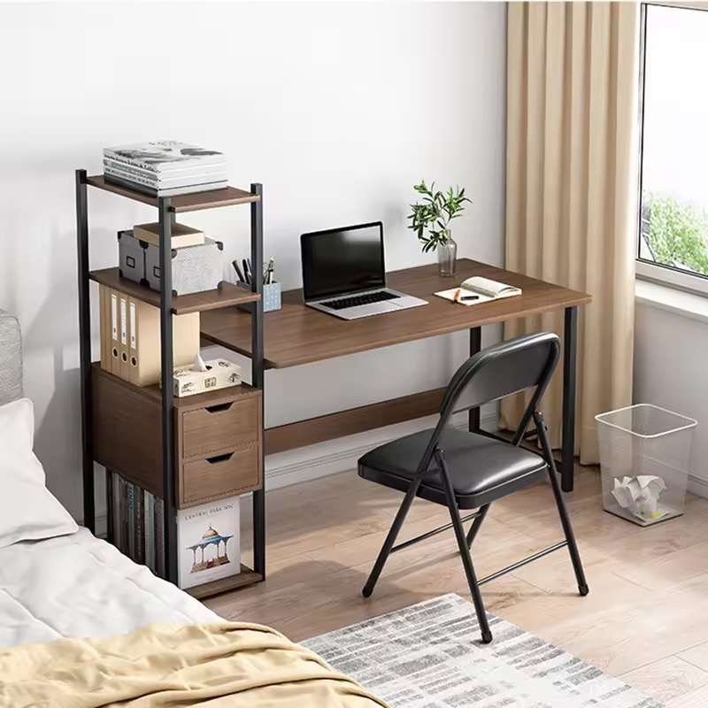 Work Desk With Bookshelf Rack | Industrial Computer Desk With Storage ...