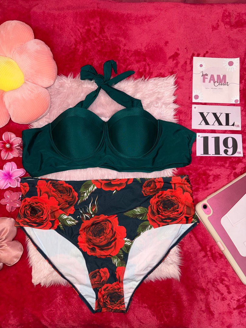 BRANDED SWIMSUIT GREEN SELFTIE HIGHWAIST ROSES, Women's Fashion ...