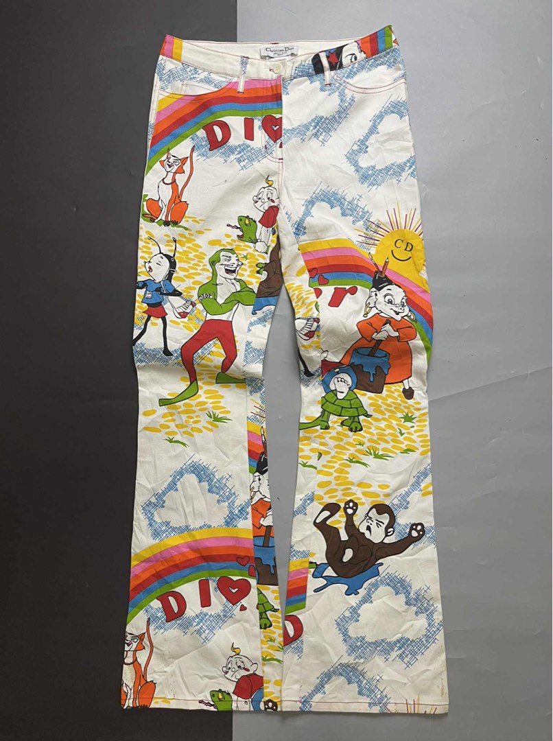 CHRISTIAN DIOR CARTOON LOGO FLARE PANTS, Luxury, Apparel on Carousell