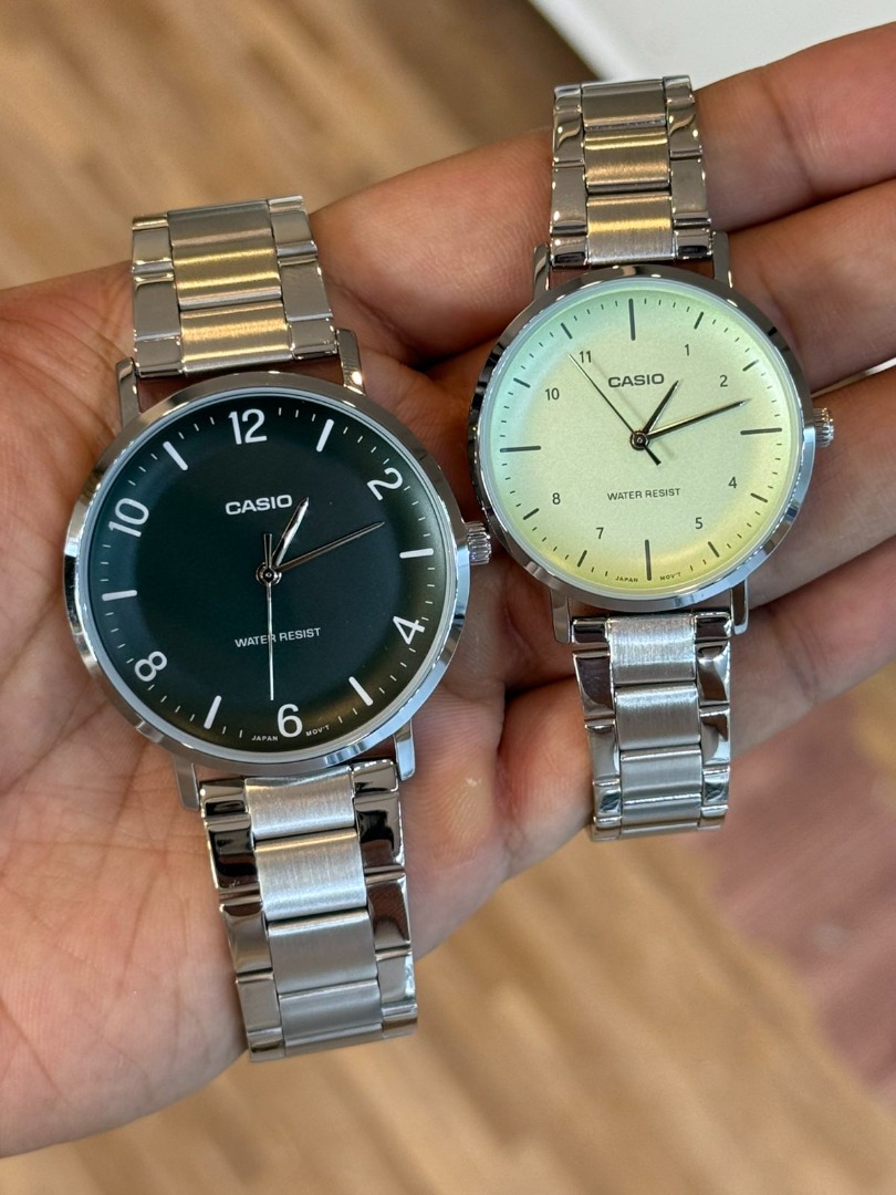 FREE SHIPPING!! ORIGINAL CASIO COUPLE GREEN DIAL STAINLESS STEEL WATCH LTP-VT03D-3B & MTP-VT03D ...