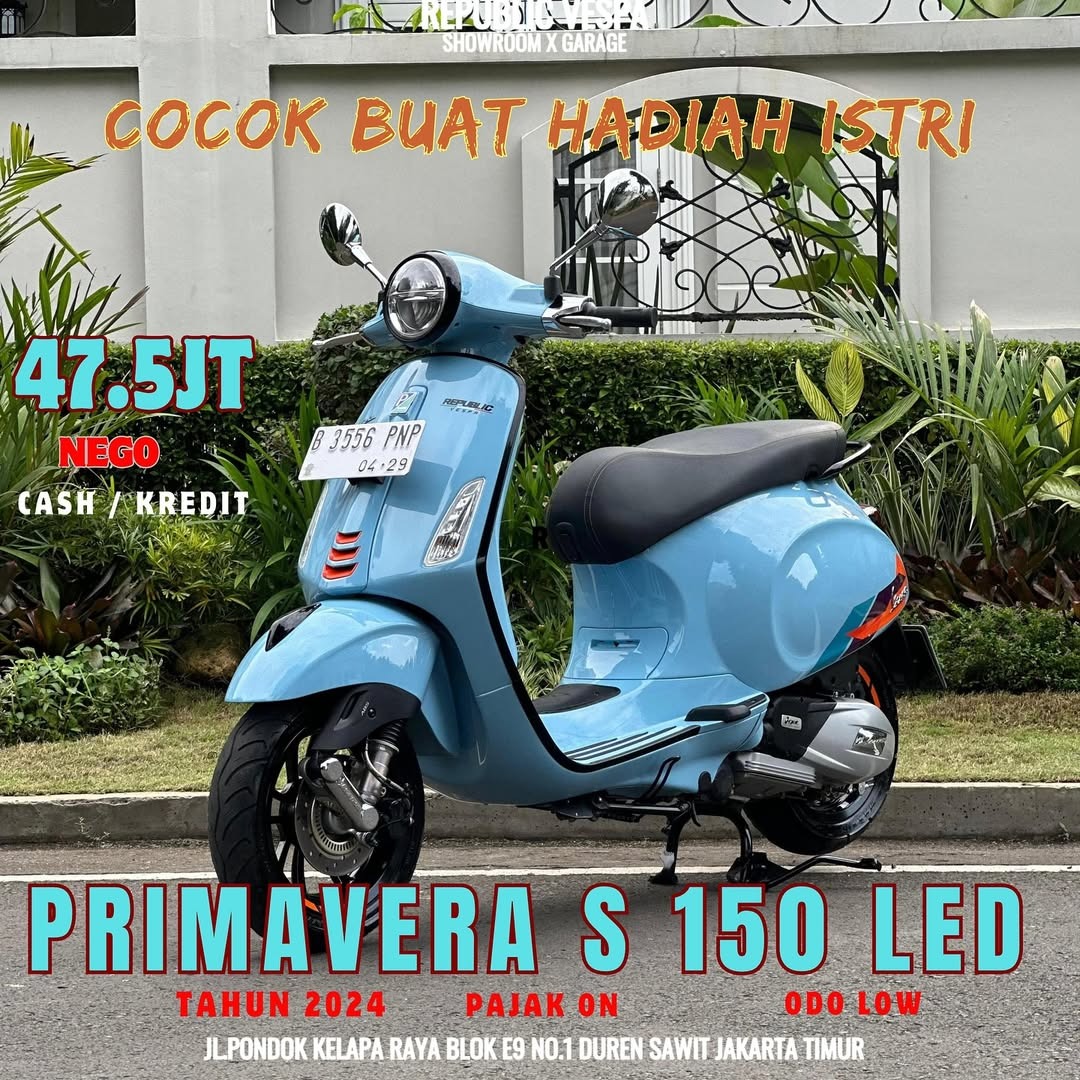 Piaggio Vespa Primavera S 150 IGET ABS LED Tahun 2024 Warna Blue Capri ...