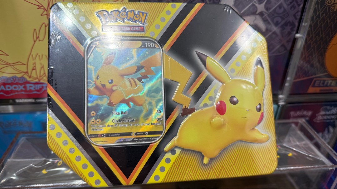 Pokemon V Powers Pikachu Tin, Hobbies & Toys, Toys & Games on Carousell
