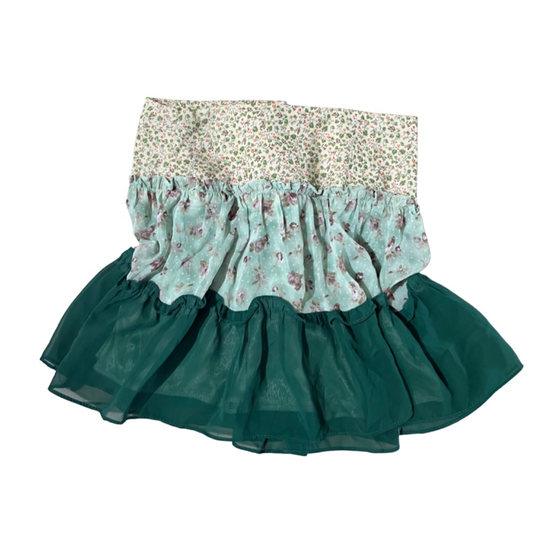 tiered ruffle mini skirt rok susun green flower floral fairycore ...