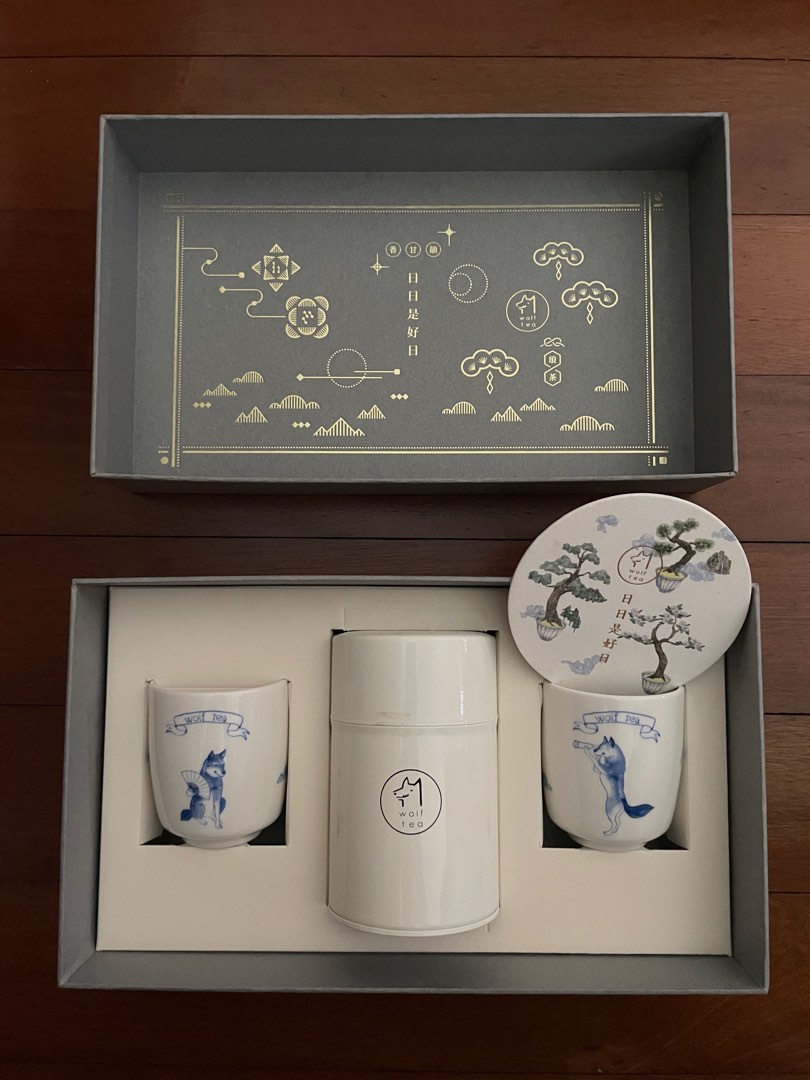 Two Wolf Tea Teacups with empty tea canister, Furniture & Home Living ...