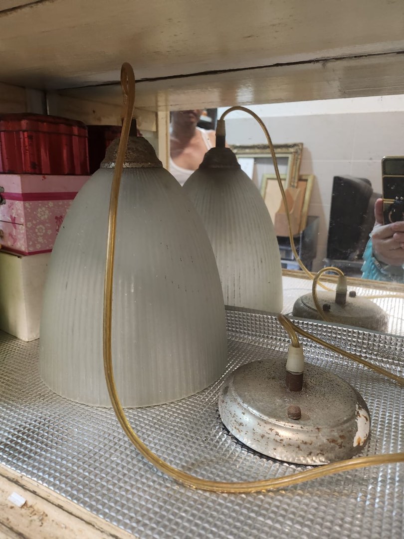 Vintage fluted glass hanging light, Furniture & Home Living, Lighting ...