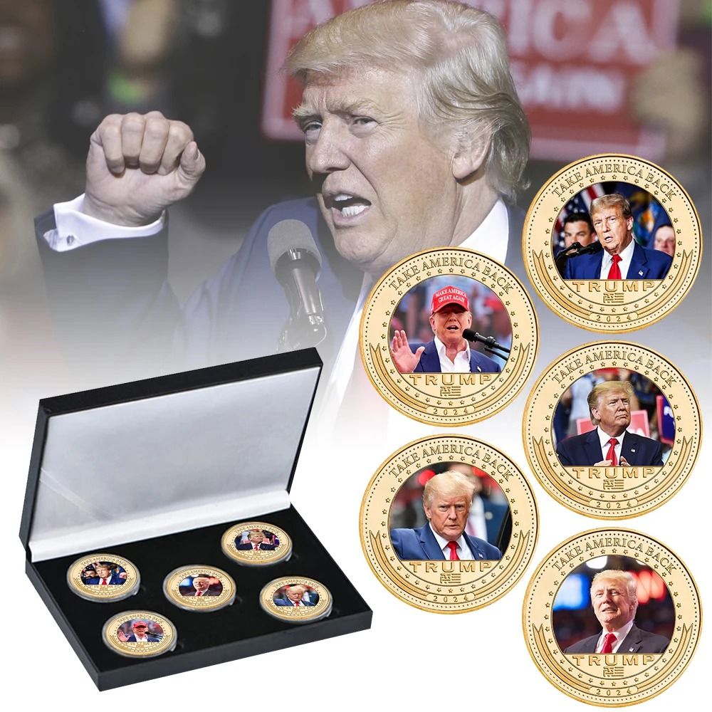 5pcs/set Donald Trump Metal Commemorative Coin With Gift Box Set For ...