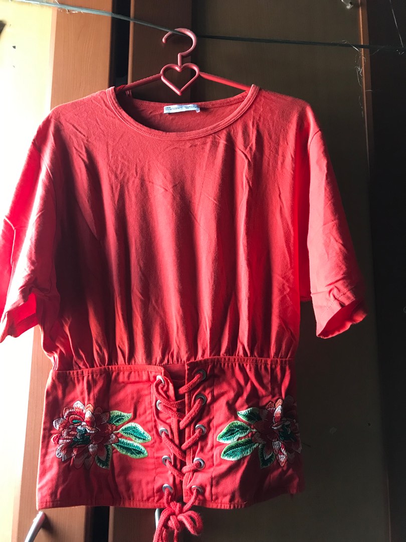 Baju Zara Orange Fesyen Wanita Pakaian Wanita Atasan Di Carousell