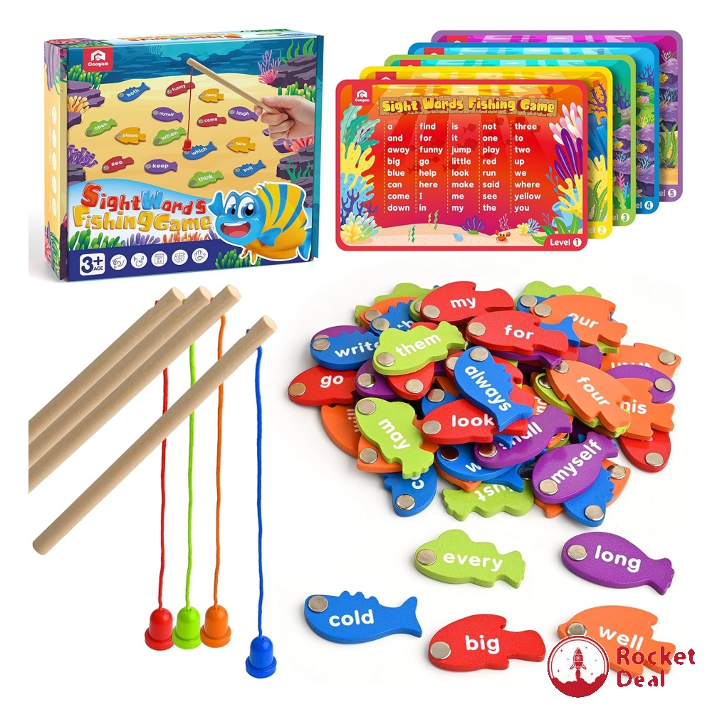 Coogam Wooden Magnetic Fishing Sight Words Game Learning Dolch Word ...