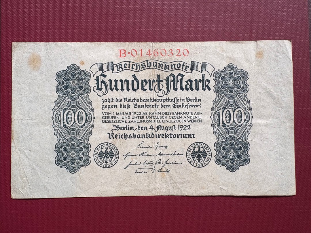 German 100 Mark 1922 VF Banknote, Hobbies & Toys, Collectibles & Memorabilia, Currency on Carousell