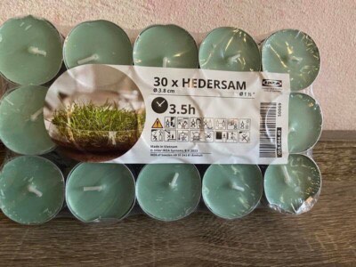 [IKEA] HEDERSAM Scented tealight, Fresh grass/light green, 3.5 hr burning time, Furniture & Home ...