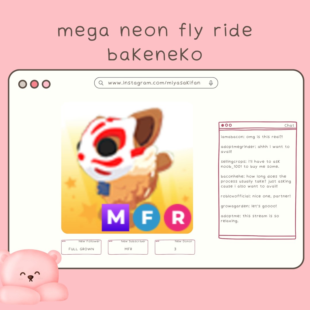 [mfr bakeneko] cheap affordable roblox adopt me adm mega neon fly ride pet!, Video Gaming ...