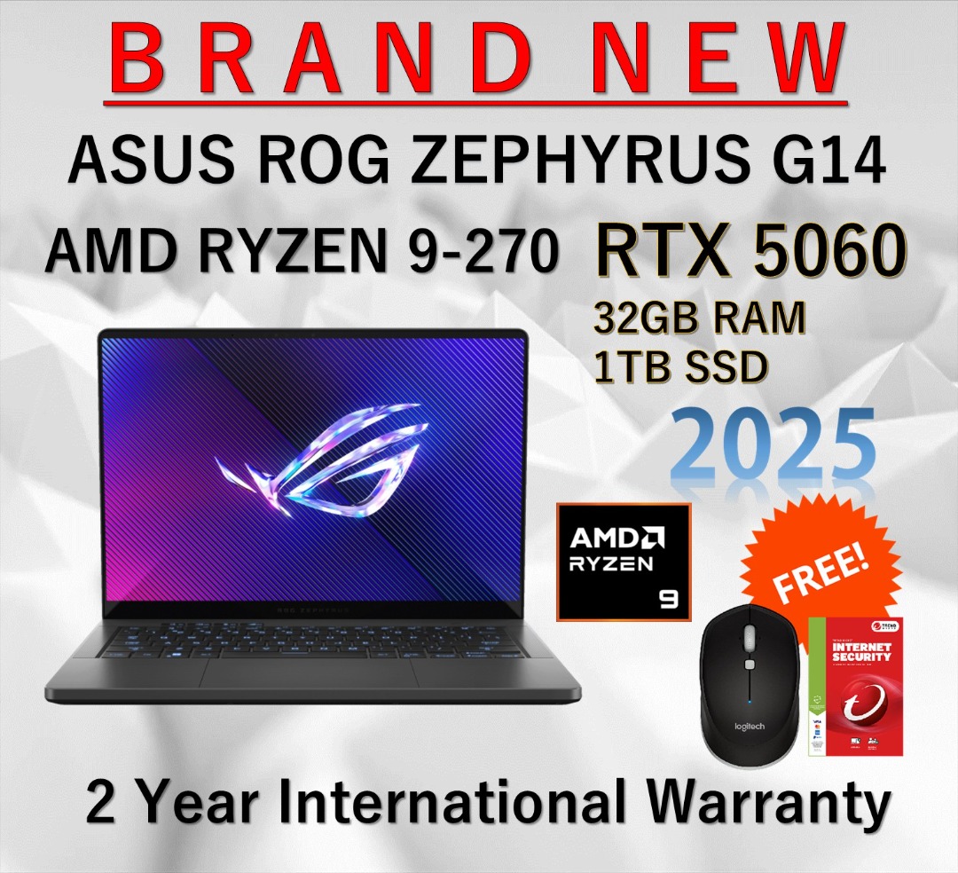 (READY STOCK) 2025 ASUS ROG ZEPHYRUS G14 ( AMD Ryzen 9 270, RTX5060 ...