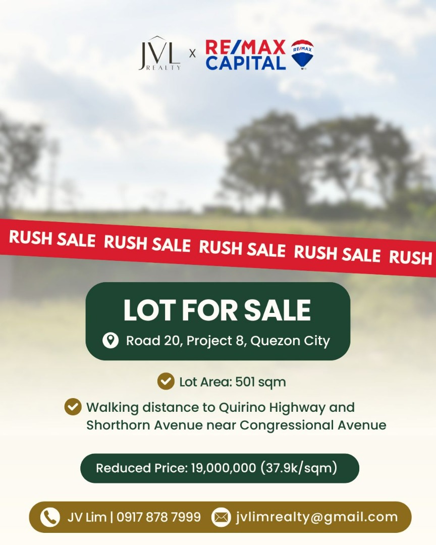 Rush Lot for Sale in Quezon City (Road 20, Proj 8), Property, For Sale, Lot on Carousell