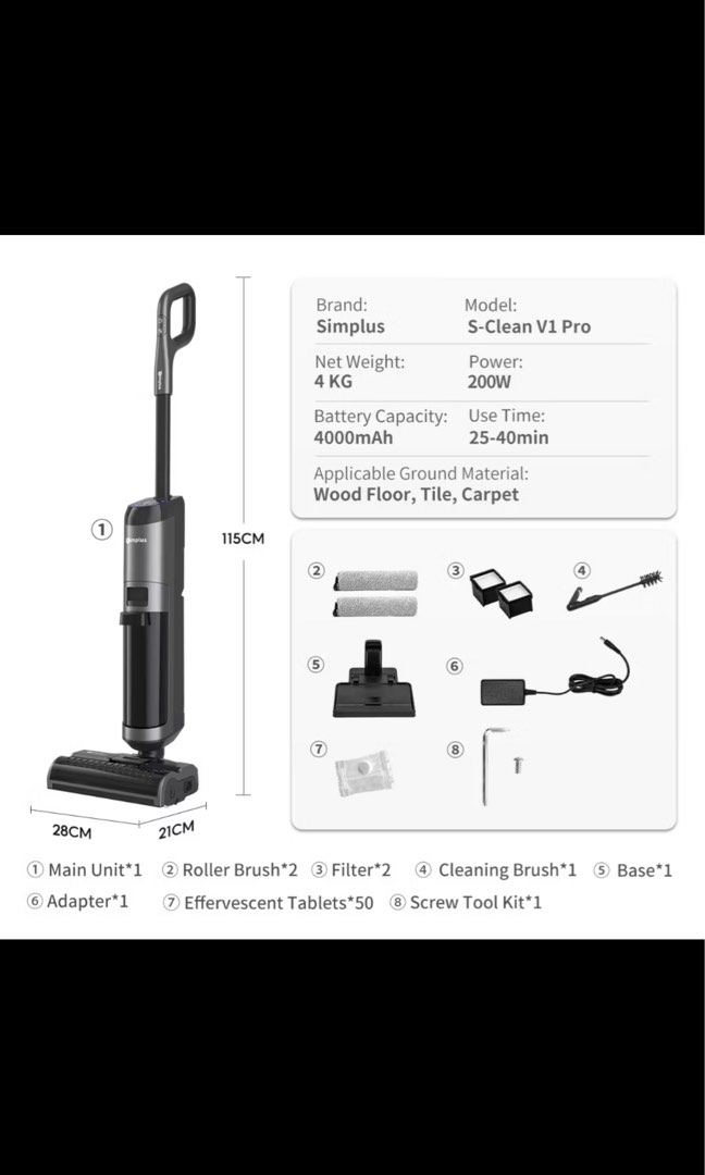 Simplus S-Clean V1 Pro Floor Washer Wet&Dry Handheld Cordless Vacuum Cleaner Sweep Mop 3 in 1 ...