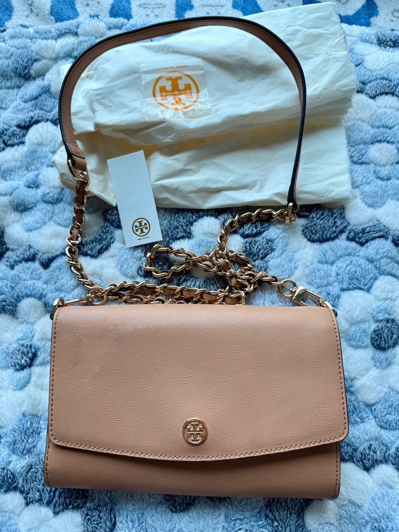 Tory Burch Parker Chain Wallet Cardamom, 名牌, 手袋及銀包 - Carousell