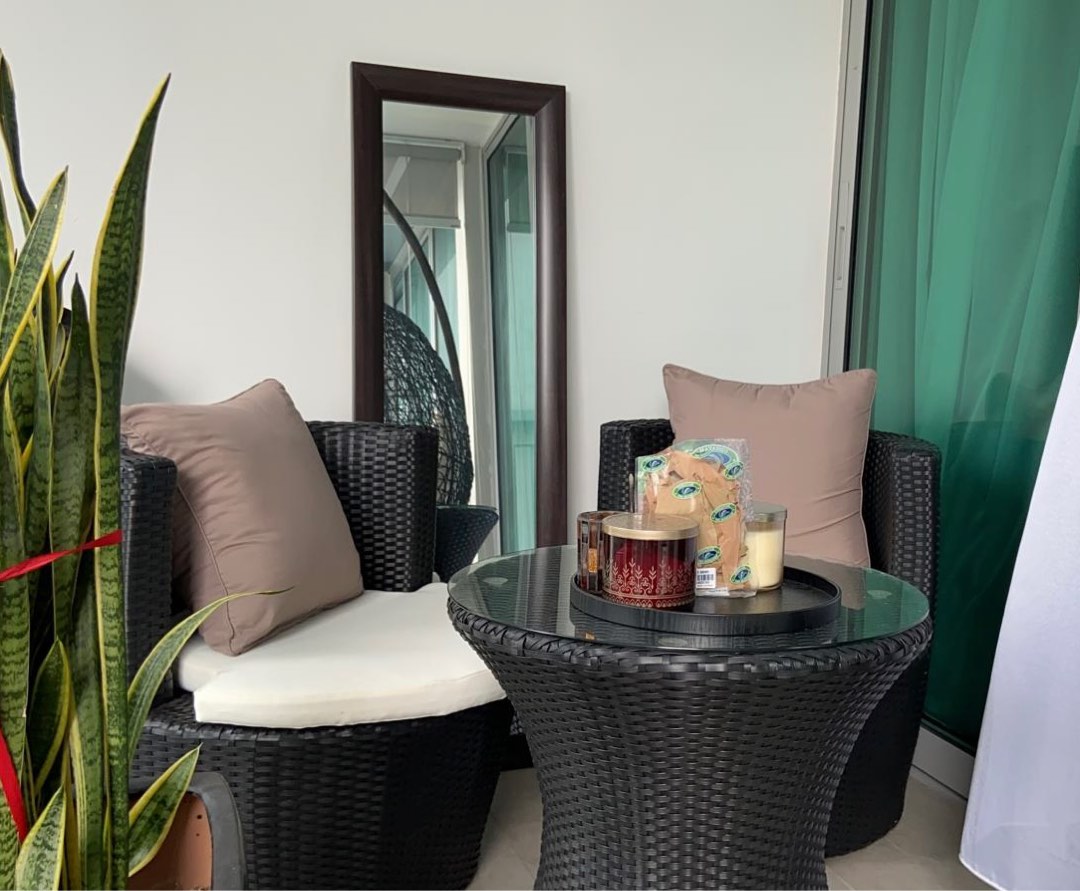 3-Piece Rattan balcony Seating Set (Brown) stackable!, Furniture & Home ...