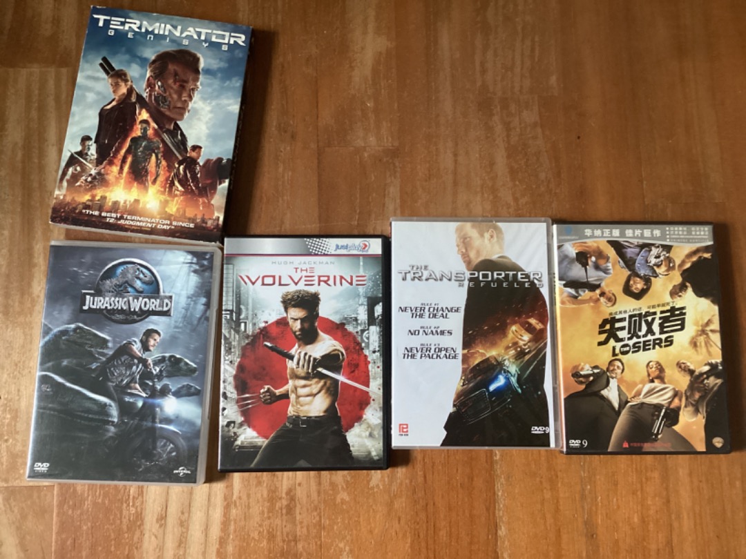 5 DVDs: Terminator, Wolverine, Jurassic World, Transporter, Losers ...