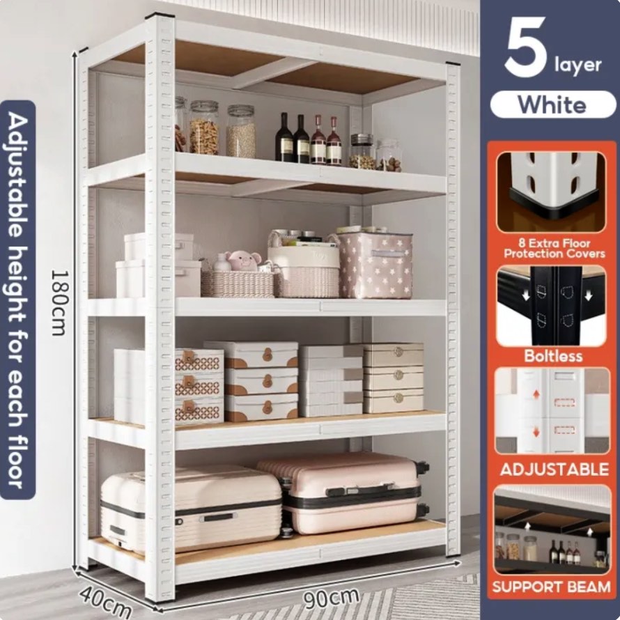 Five Layer Storage Shelf | White Heavy Duty Rack Stand | Adjustable ...