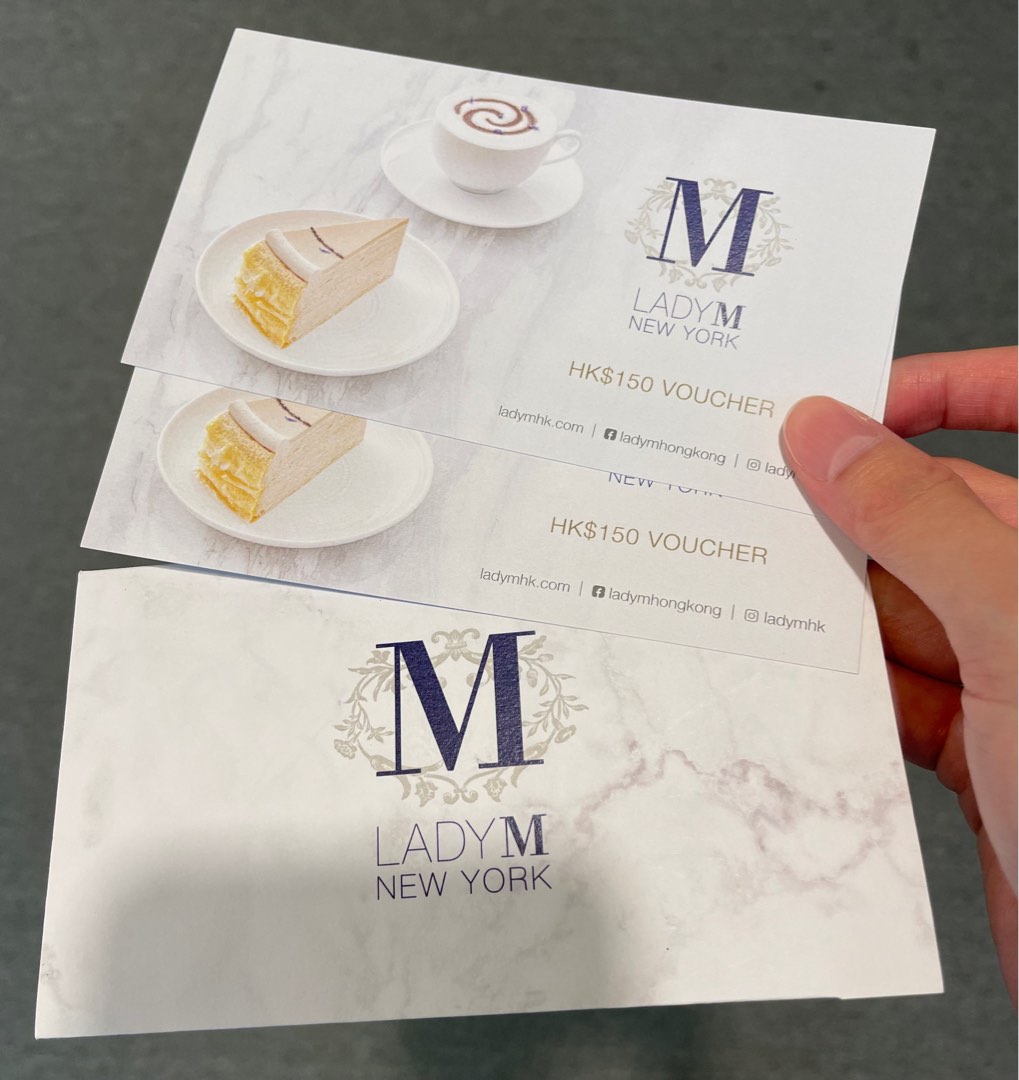 Lady M 蛋糕 cake $300 現金券 voucher, 門票＆禮券, 現金券、兌換券、禮券 - Carousell