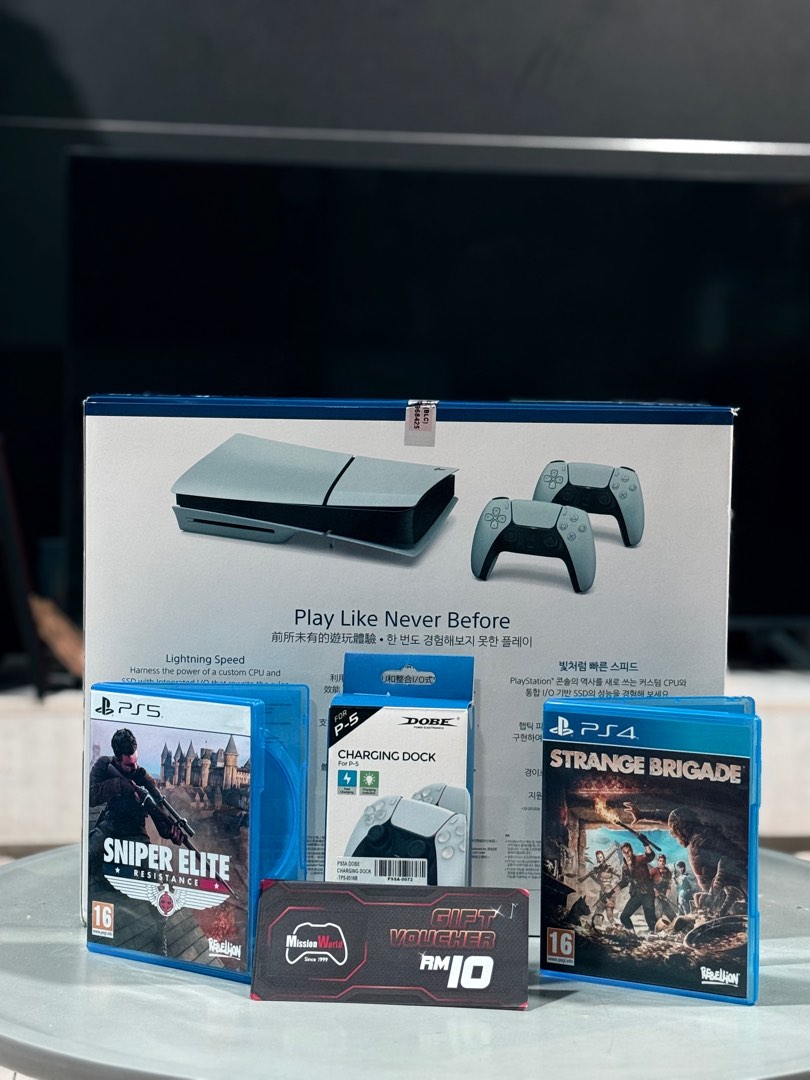 PS5 Slim Standard Edition 1TB + 2 DualSense + 2 Permainan + Pengecas ...