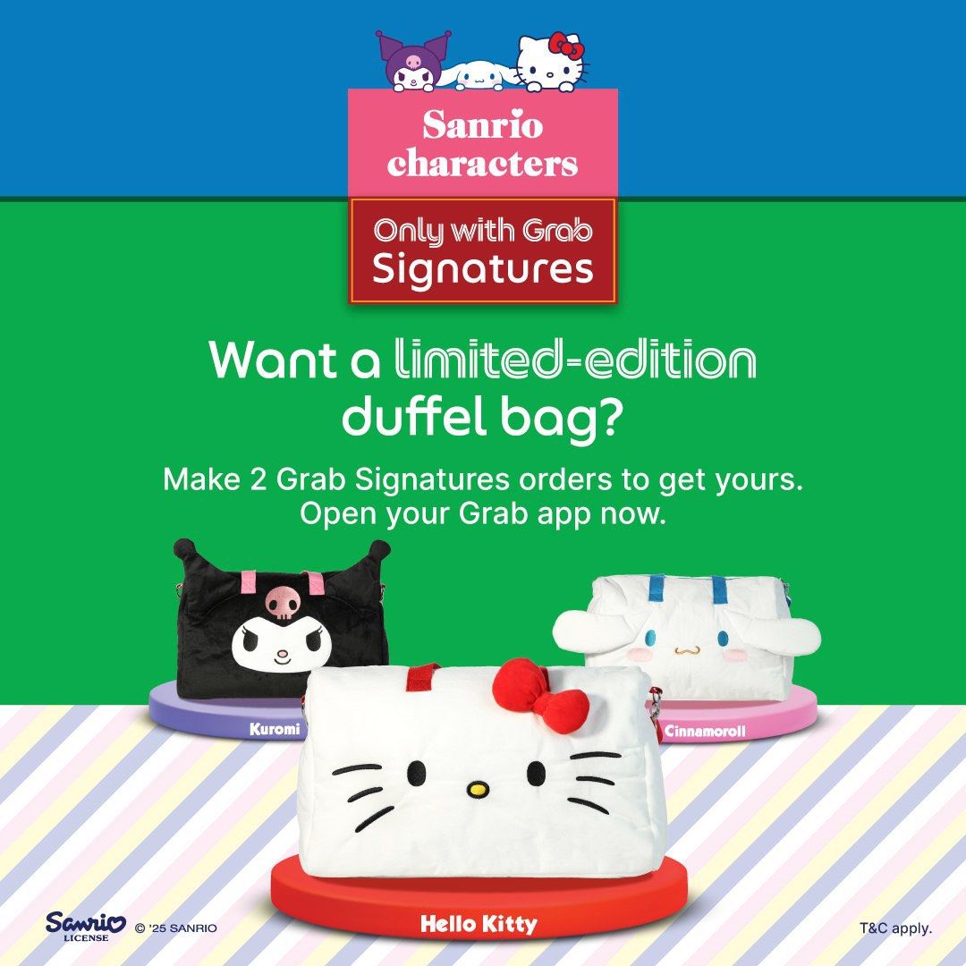 (FREE COURIER) Sanrio characters x Grab Signatures Limited Duffel ...