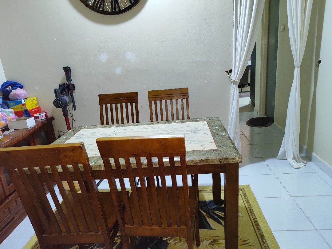 Set dining marble 4 seater, Furniture & Home Living, Furniture, Tables ...