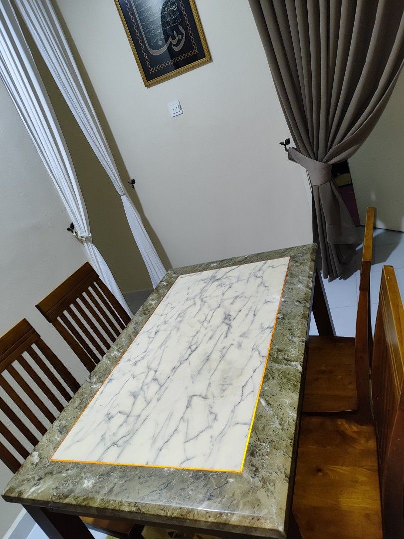 Set dining marble 4 seater, Furniture & Home Living, Furniture, Tables ...