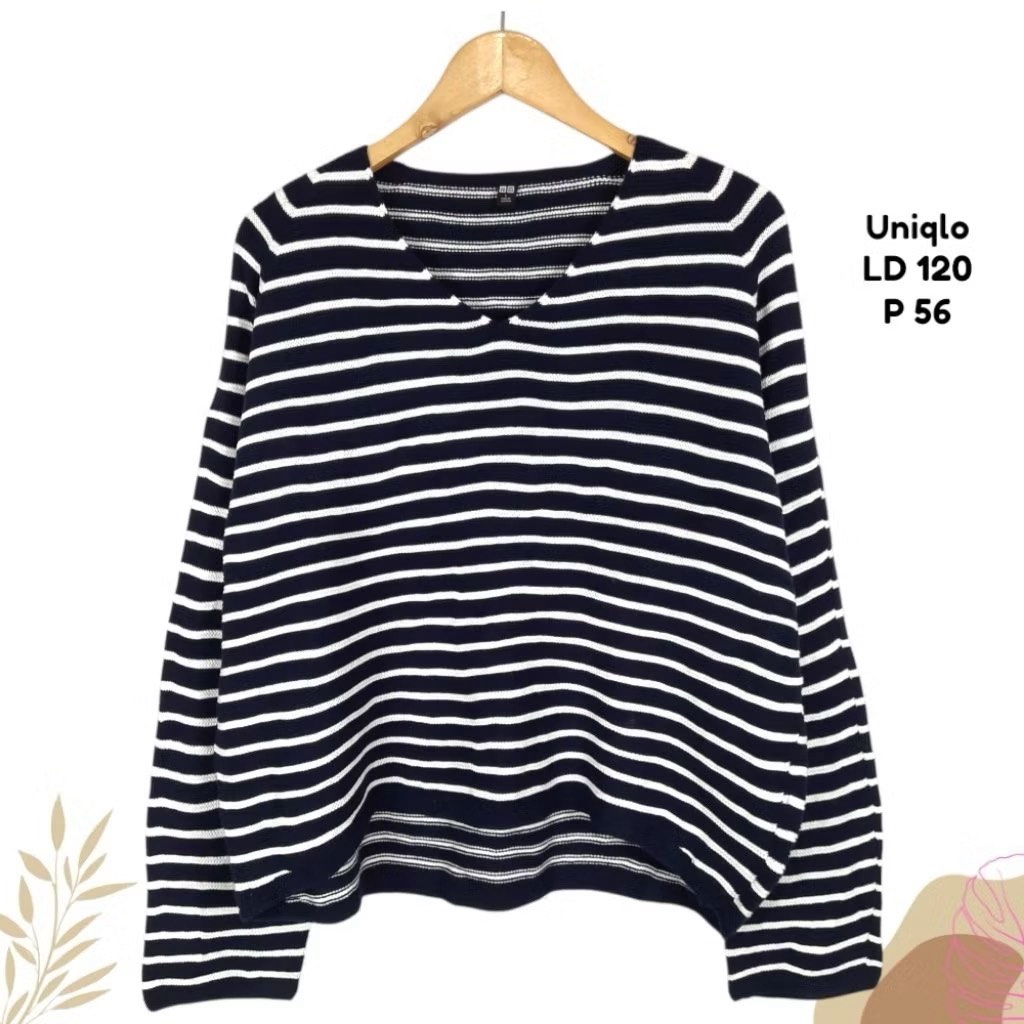 Sweater Stripe salur UNIQLO| Cardigan motif knit rajut lidi kepang ...