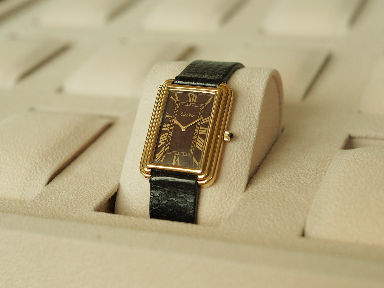 Vintage Cartier Stepped Tank Brown Dial Watch 18K Rolled Gold, Luxury ...