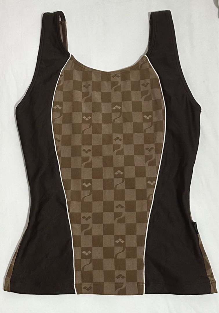 Arena Brown Checkered Tank Top, Women's Fashion, Tops, Sleeveless on ...