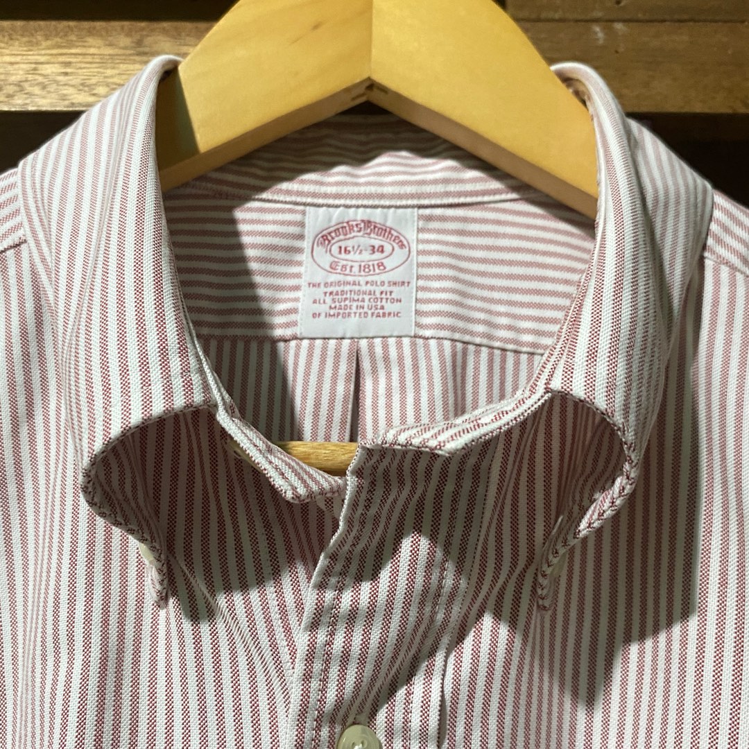 Brooks Brothers Est. 1818 Made in USA Light Red Stripe Supima OCBD, Men ...