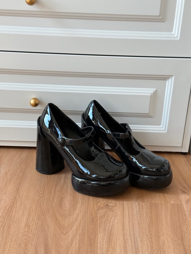 Charles & Keith Darcy Patent T-Bar Platform Mary Janes Black, Women's ...